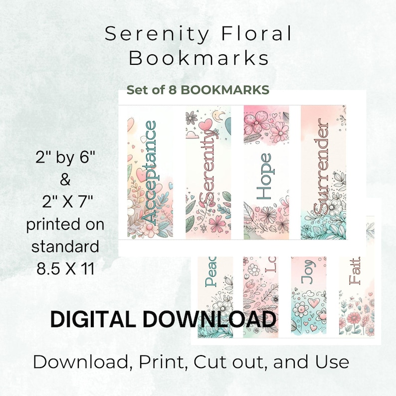 Serenity Floral Bookmarks, Printable Inspirational Bookmarks, Bookmarks ...