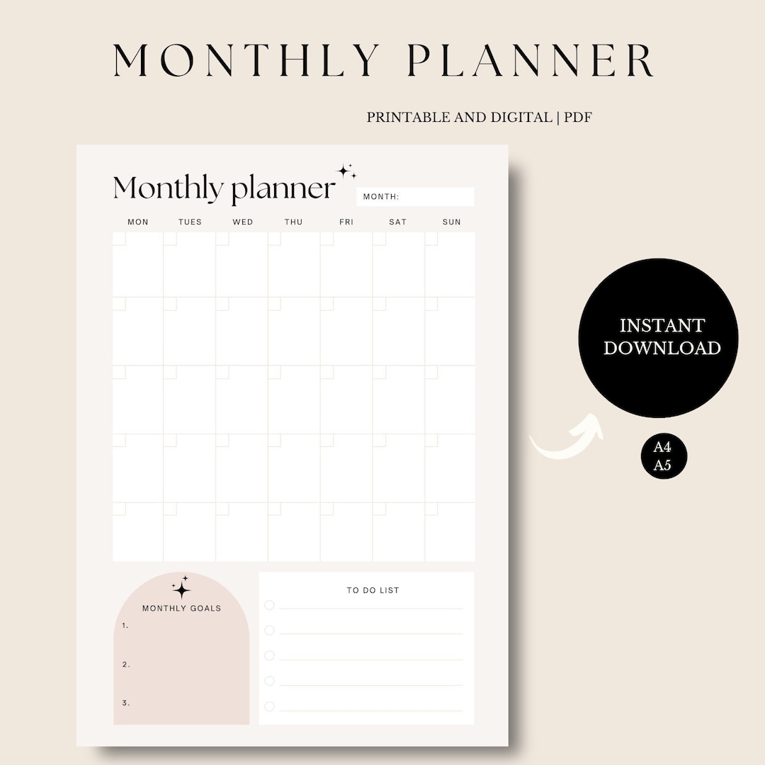 Monthly Simple Planner Printable, ADHD Monthly Planner, Minimal ...