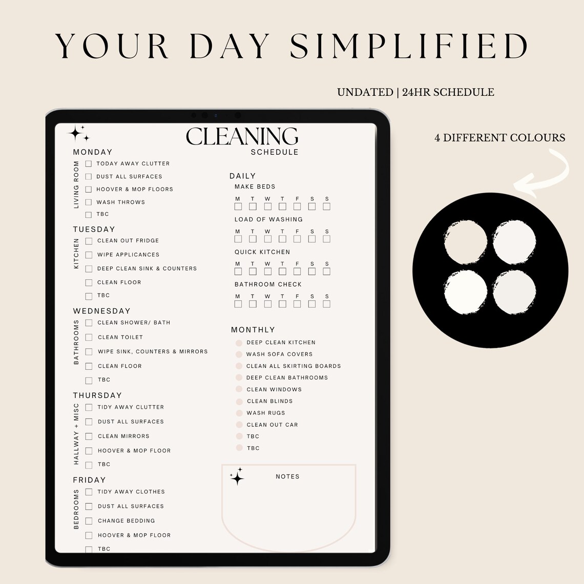 Editable Weekly Cleaning Schedule, Minimal Cleaning Plan - Etsy