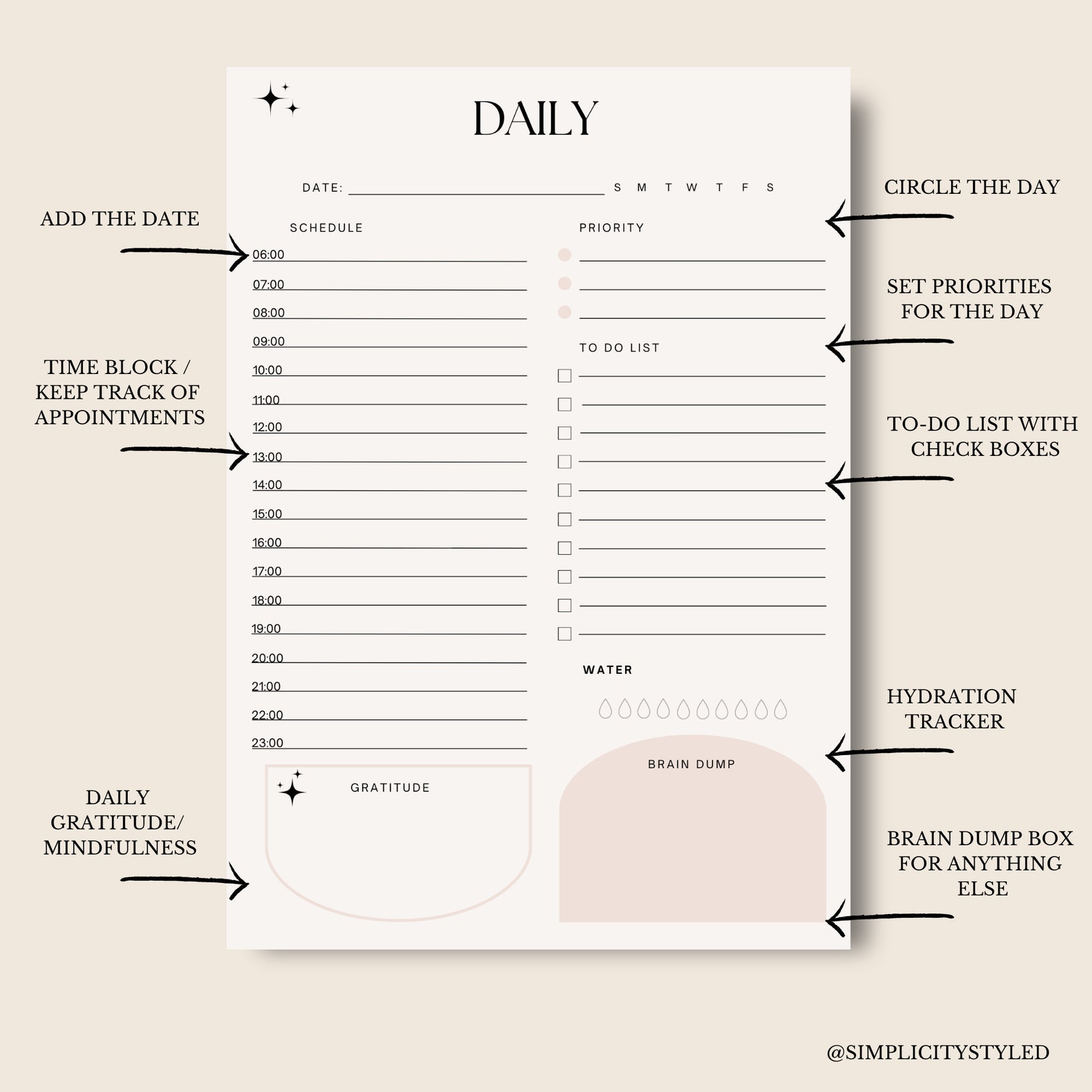 24 Hour Simple Daily Planner Printable ADHD Daily Planner - Etsy