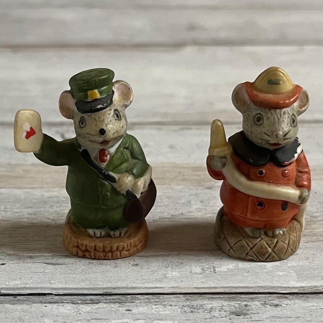 Russ Lil' Mouse Town Figurine Characters - Postman and Fireman - Etsy