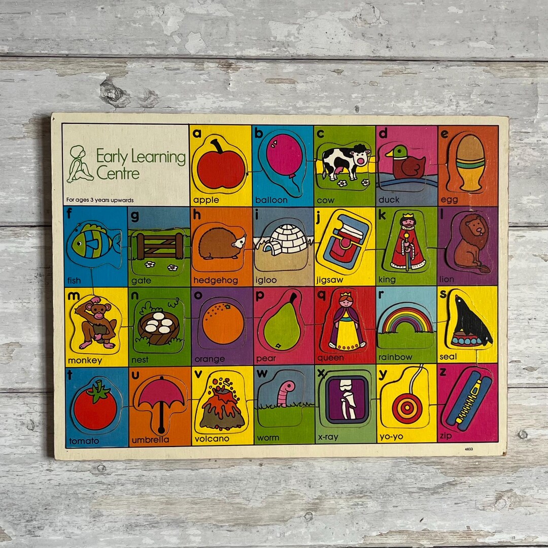 Vintage Alphabet Wooden Play Tray Puzzle Wood Jigsaw Abc Early Learning ...