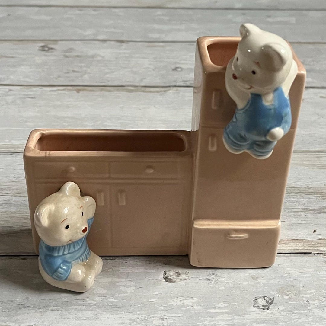 Vintage Ceramic Pencil Pot Bear Design - Etsy
