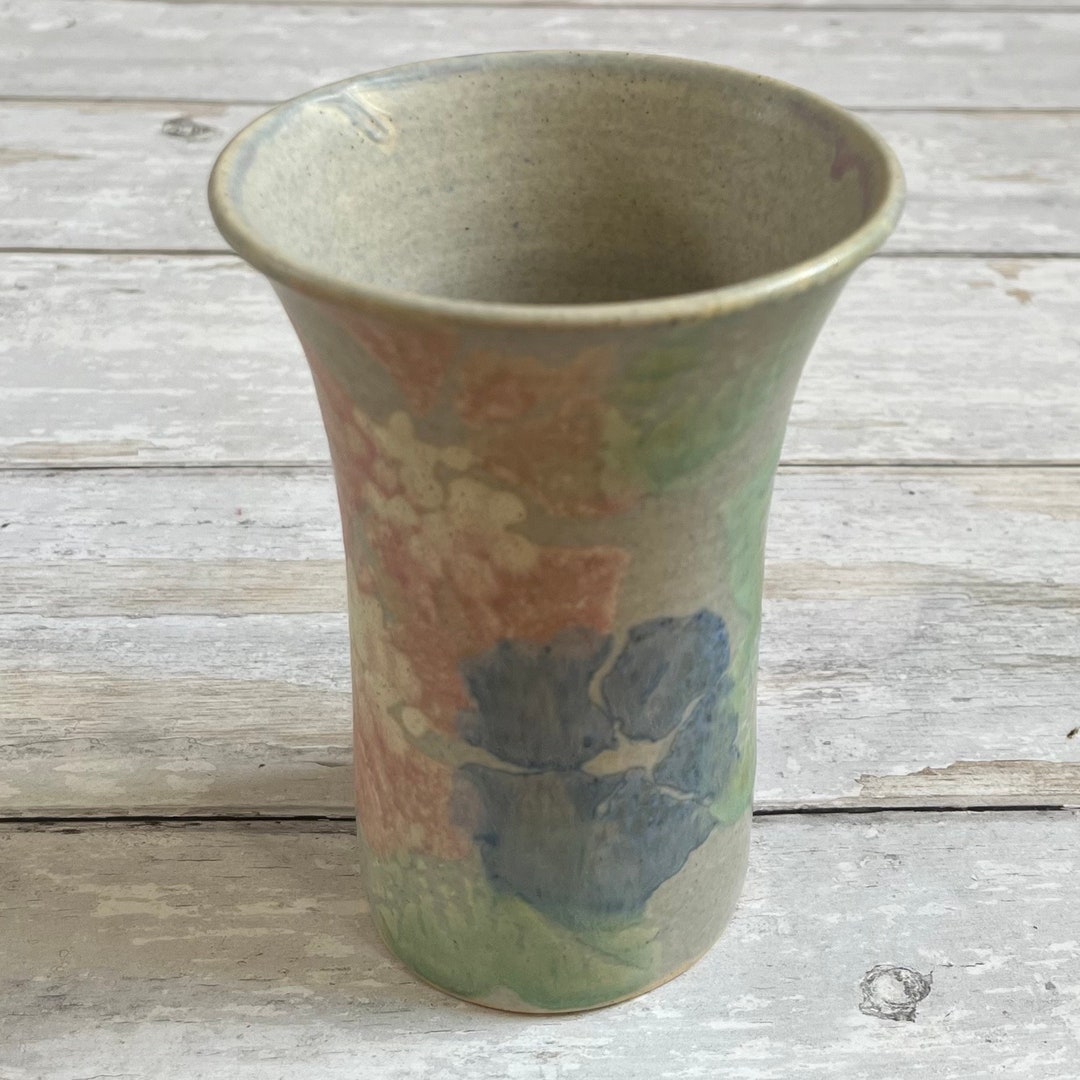 Conwy Pottery - Carol Wynne Morris Vase - Pink, White and Blue Flowers ...