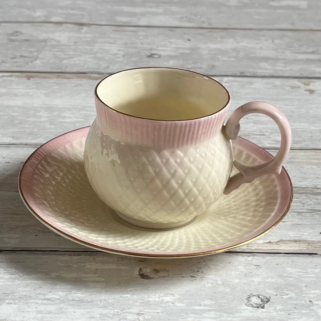 Vintage Belleek Pink Thistle Teacup and Saucer, Demitasse, Made in ...