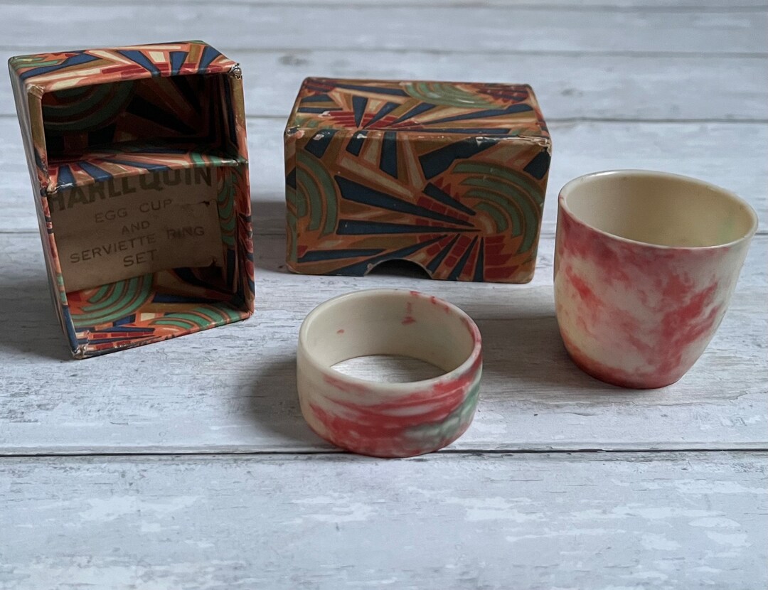 Vintage 1930s Australian Harlequin Plastic Egg Cup and Serviette Napkin ...