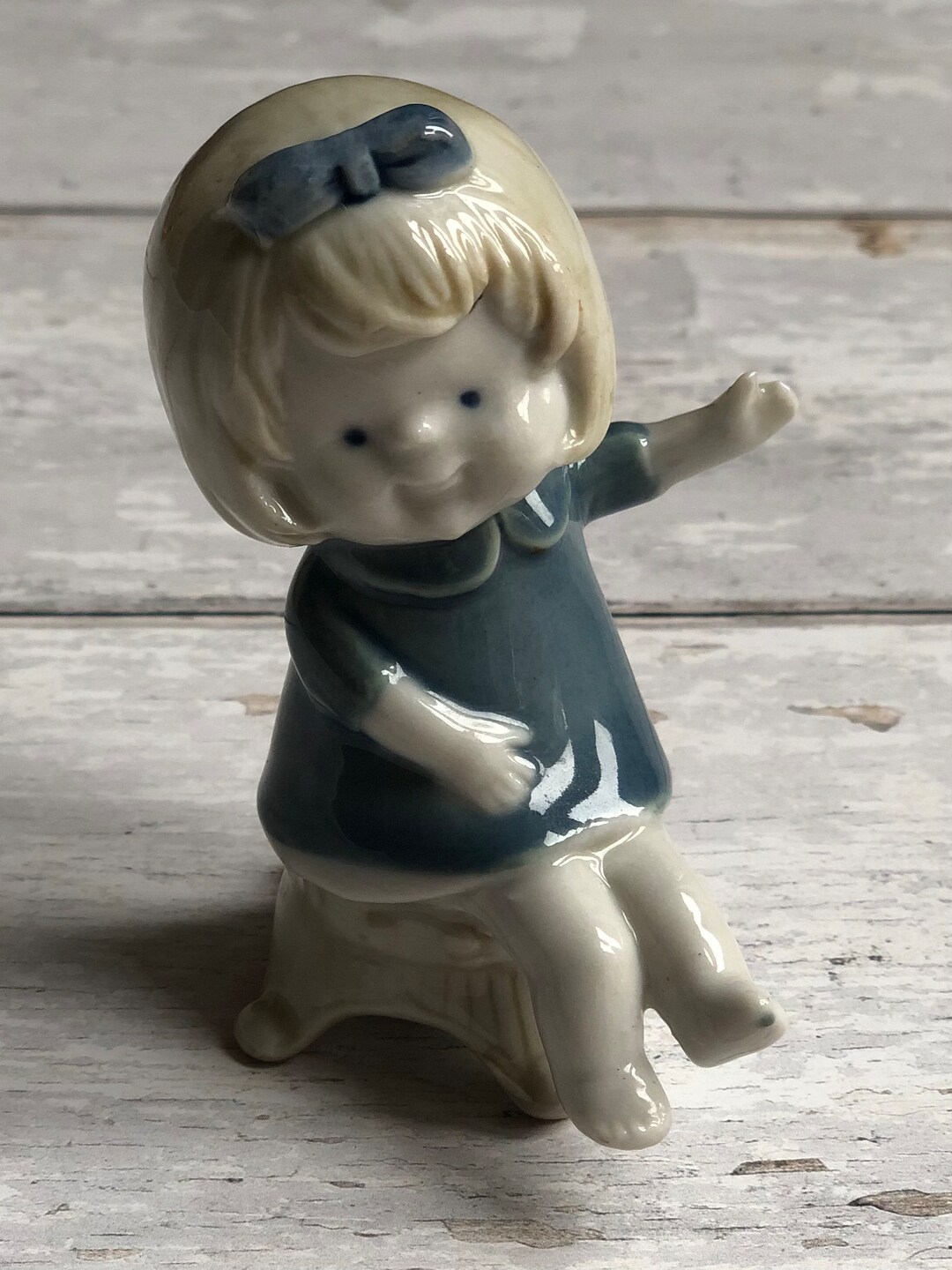 Vintage Ceramic Girl Sitting on Stool - Etsy