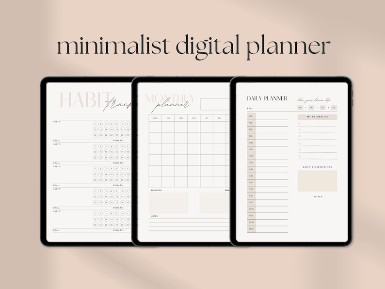 Minimalist Planner, Digital Planner Bundle, Undated Planner, Monthly ...
