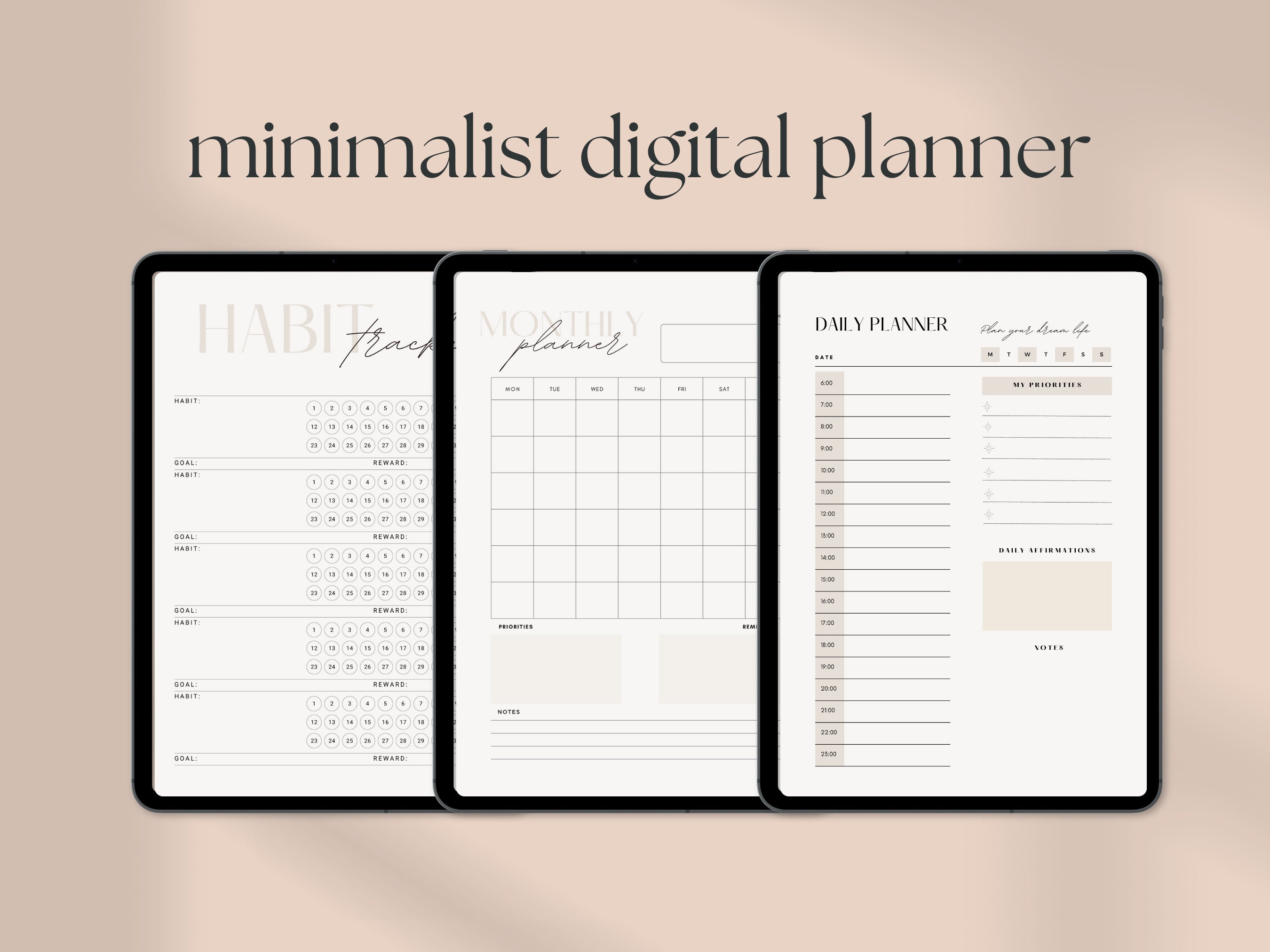 Minimalist Planner, Digital Planner Bundle, Undated Planner, Monthly ...