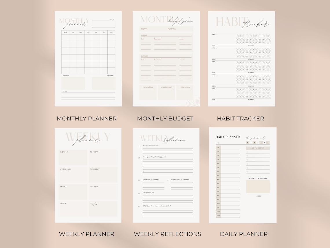 Minimalist Planner, Digital Planner Bundle, Undated Planner, Monthly ...