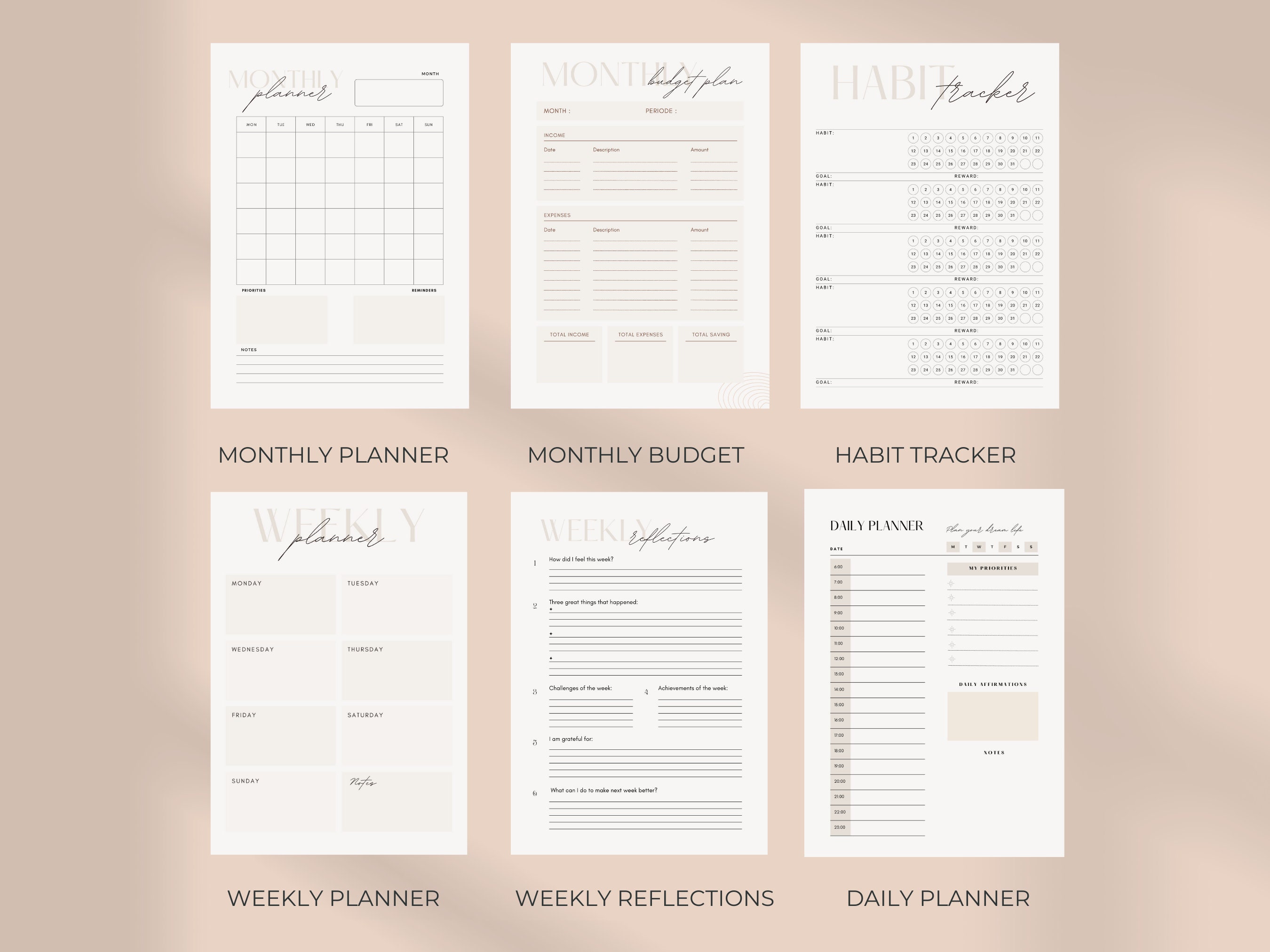 Minimalist Planner, Digital Planner Bundle, Undated Planner, Monthly ...