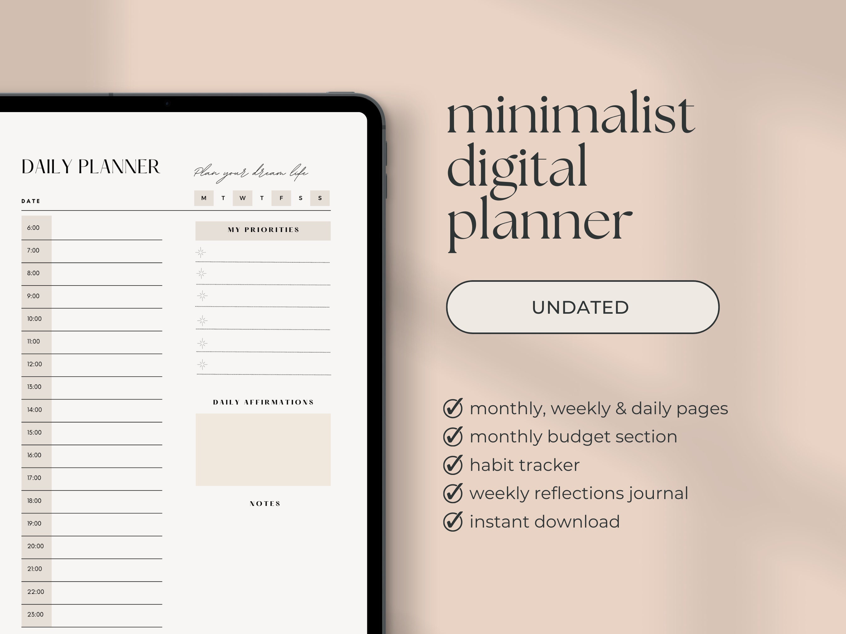 Minimalist Planner, Digital Planner Bundle, Undated Planner, Monthly ...
