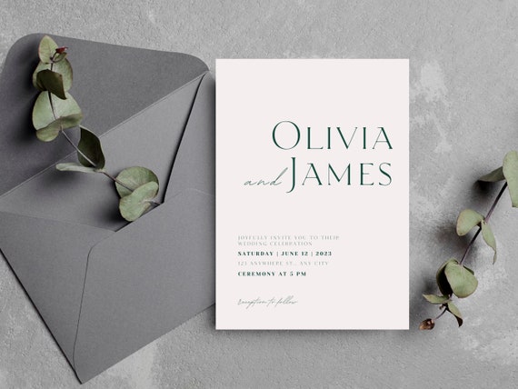 Minimalist Wedding Invitation Template Set Modern Elegant - Etsy