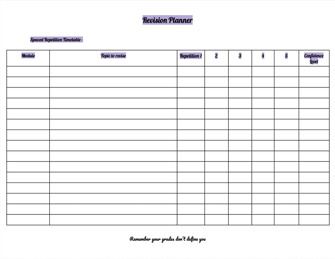Spaced Repetition Revision Planner DIGITAL PRINTOUT - Etsy