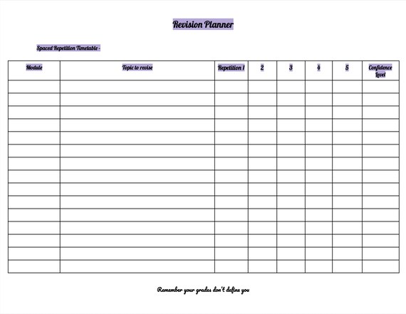 Spaced Repetition Revision Planner DIGITAL PRINTOUT - Etsy