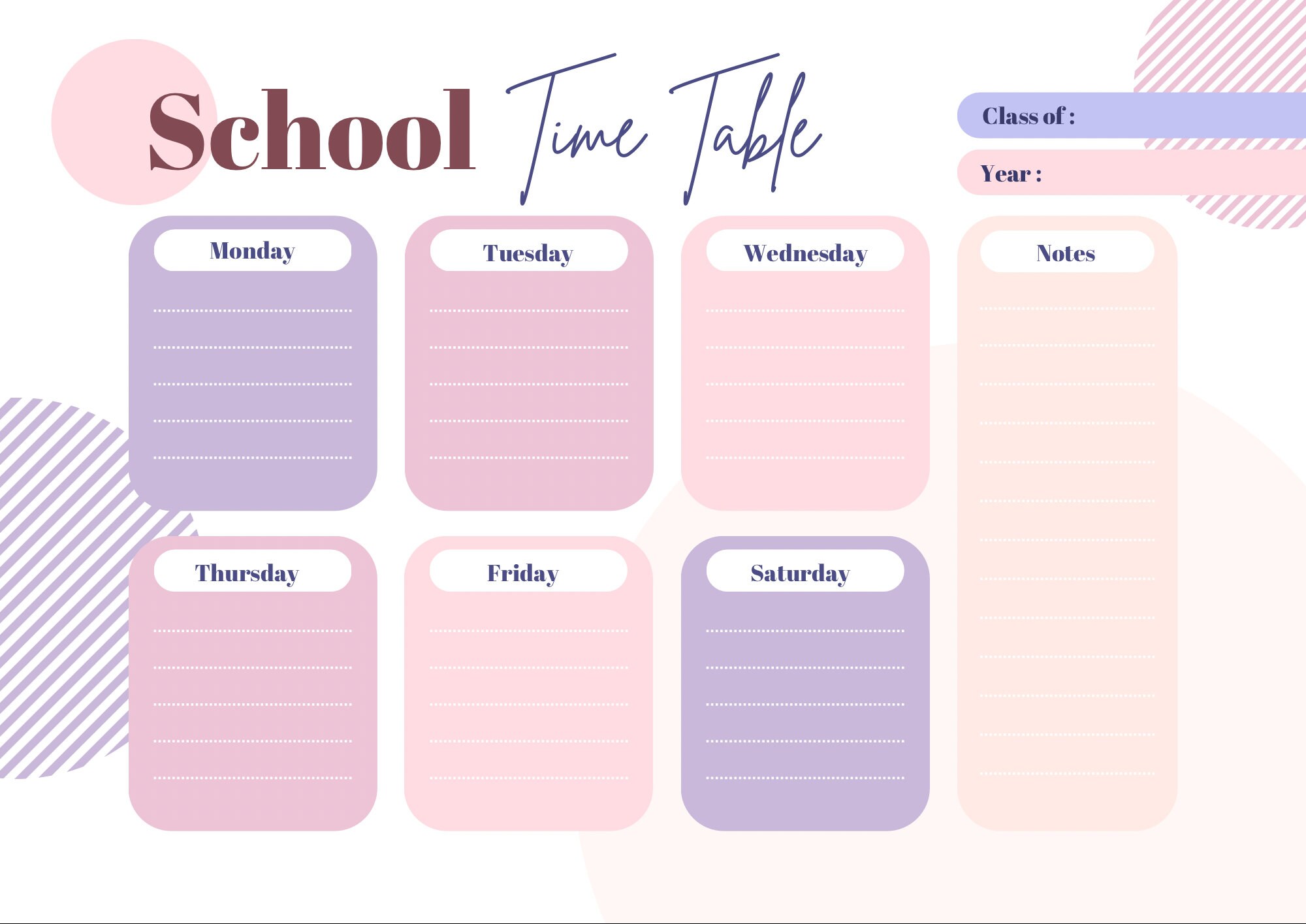 School Timer/ Time Table - Etsy
