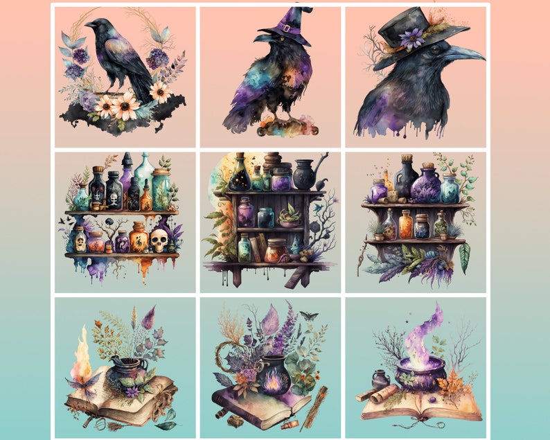 Witchy Clipart Bundle, Magical Witch PNG, Witchy Book Design, Witch ...