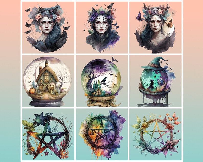 Witchy Clipart Bundle, Magical Witch PNG, Witchy Book Design, Witch ...