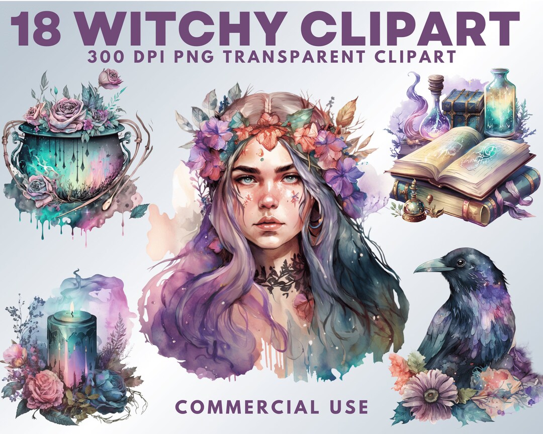 Witchy Clipart Bundle, Magical Witch PNG, Cauldron Spells Clip Art ...