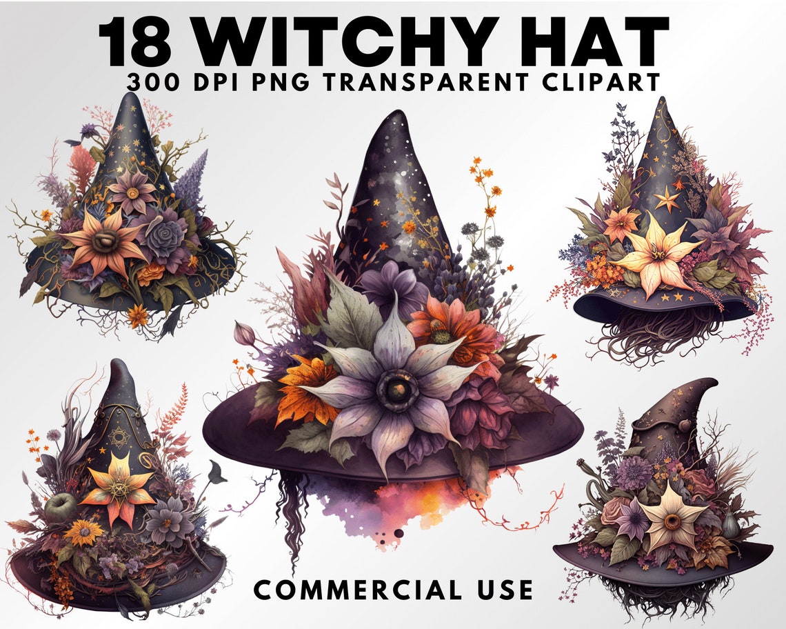 Witch Hat Clipart Witches Hat PNG Transparent Png Floral - Etsy