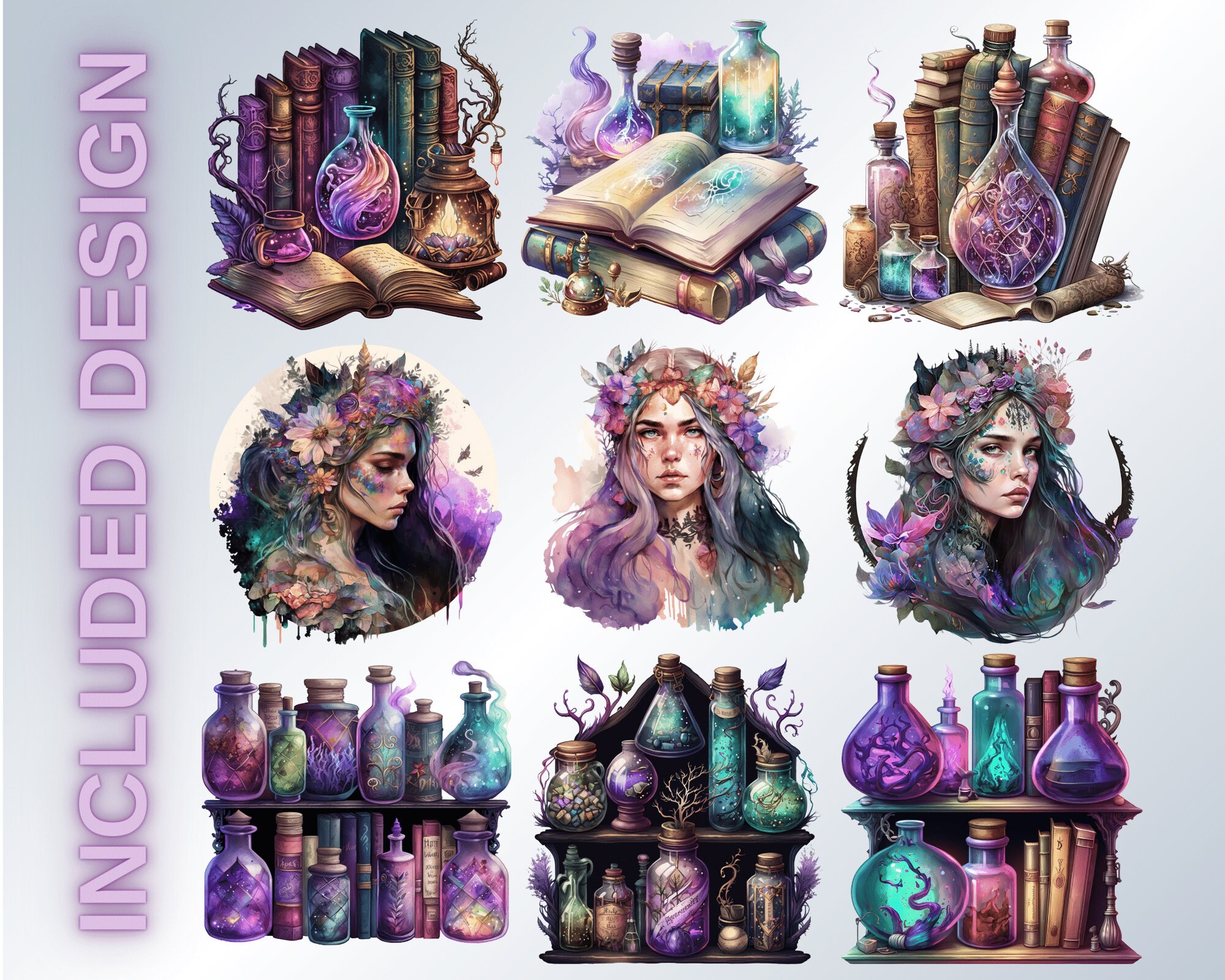 Witchy Clipart Bundle, Magical Witch PNG, Cauldron Spells Clip Art ...