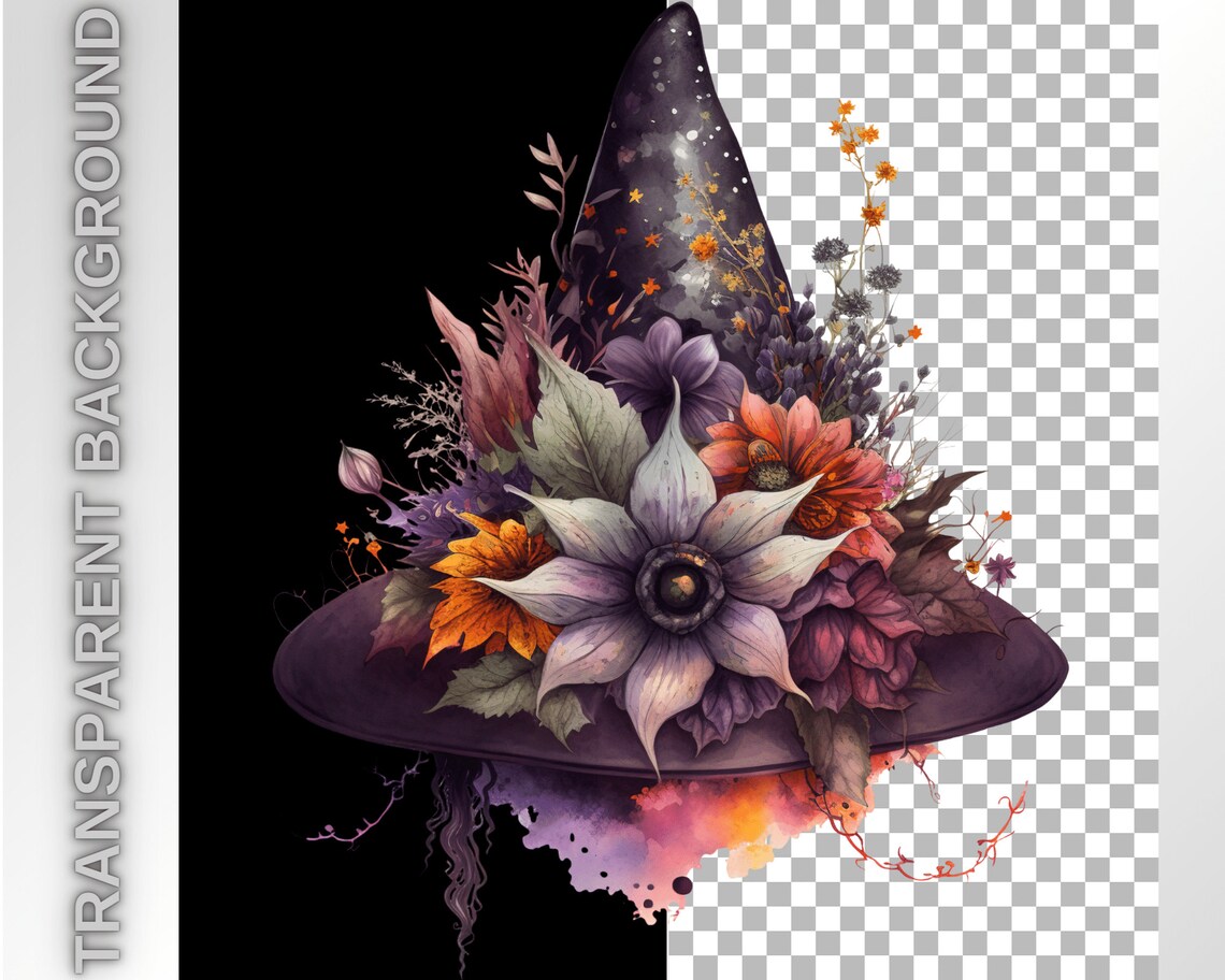 Witch Hat Clipart Witches Hat PNG Transparent Png Floral - Etsy