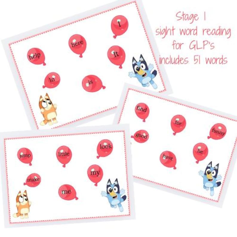 Stage 1 Sight Reading Words for GLP - Bluey Theme - Etsy