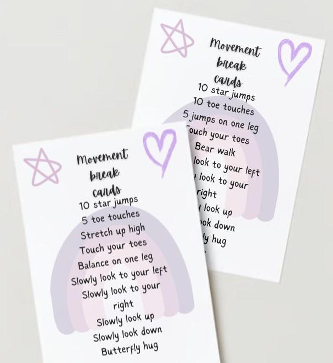 ADHD Movement Break A4 Cards Purple Hearts 10 Sheets PDF Resource ...