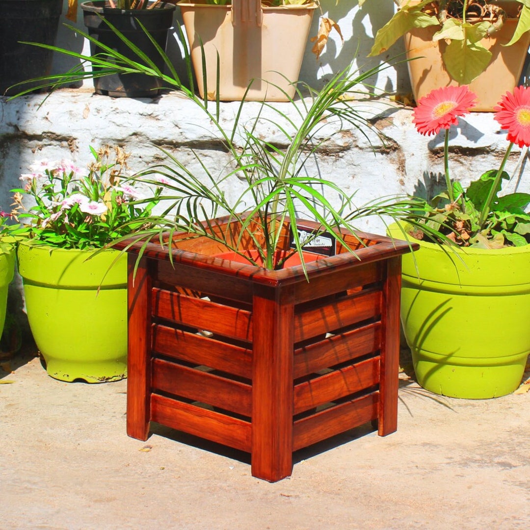 Teak Wood Planter Stand Wooden Pot Living Room Pot Wood - Etsy