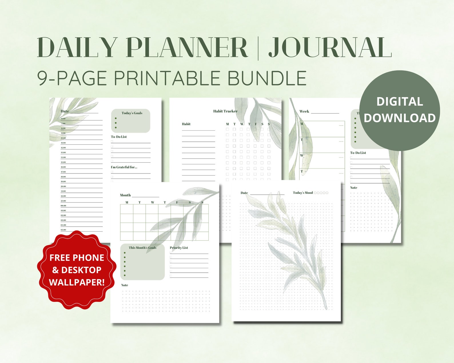 Daily Weekly Monthly Yearly Pages Printable Download Daily - Etsy