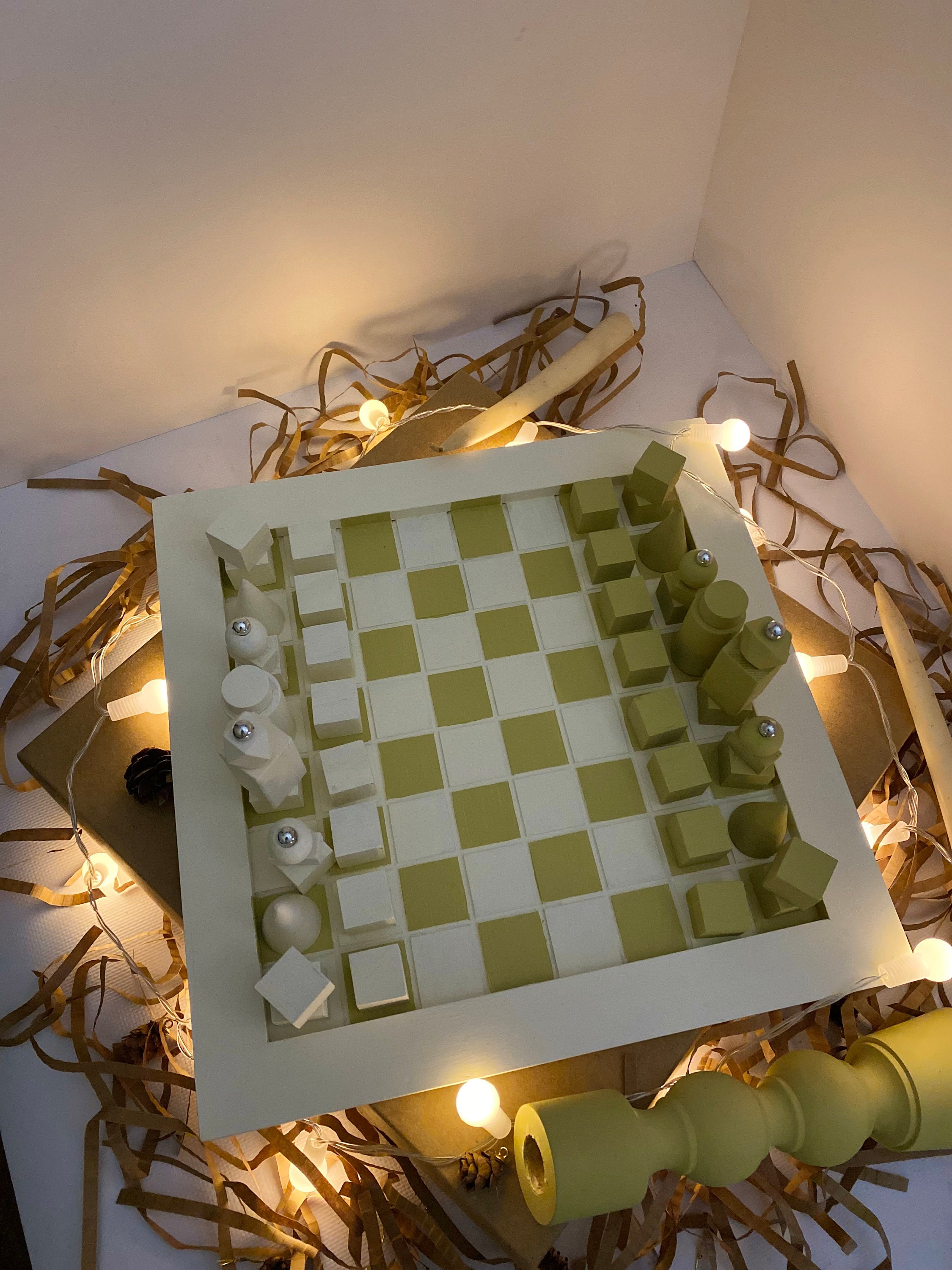 Handmade Wooden Chess Set Unique Design, Minimalist Style, Pastel ...