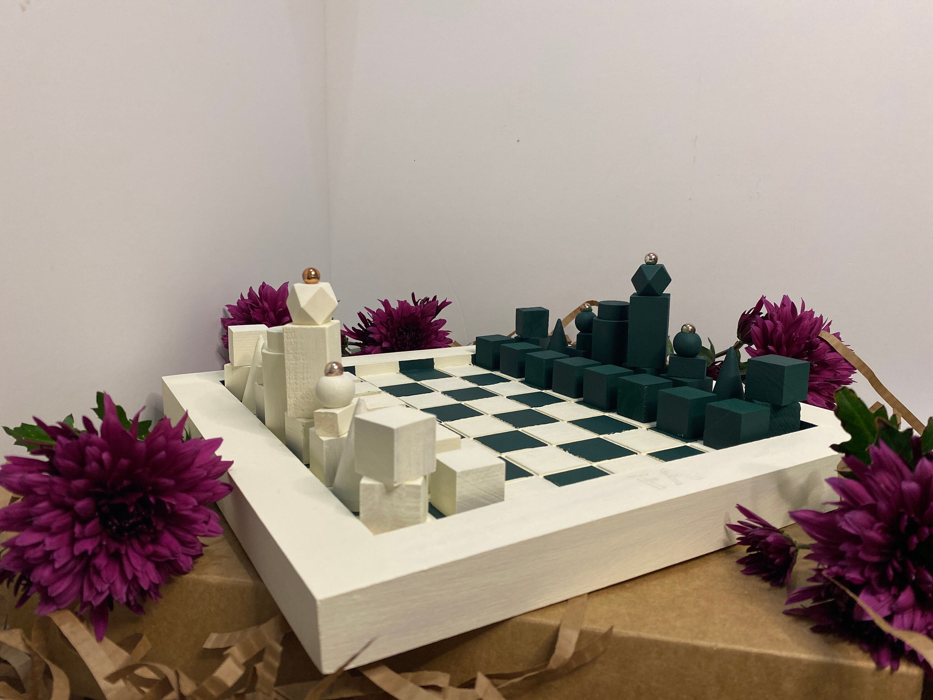 Wooden Unique Design Chess Set Handmade, Minimalist Style, Pastel ...