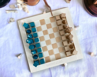 Wooden Unique Design Chess Set Handmade, Minimalist Style, Pastel ...