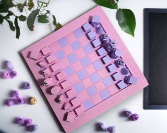 Wooden Unique Design Chess Set Handmade, Minimalist Style, Pastel ...