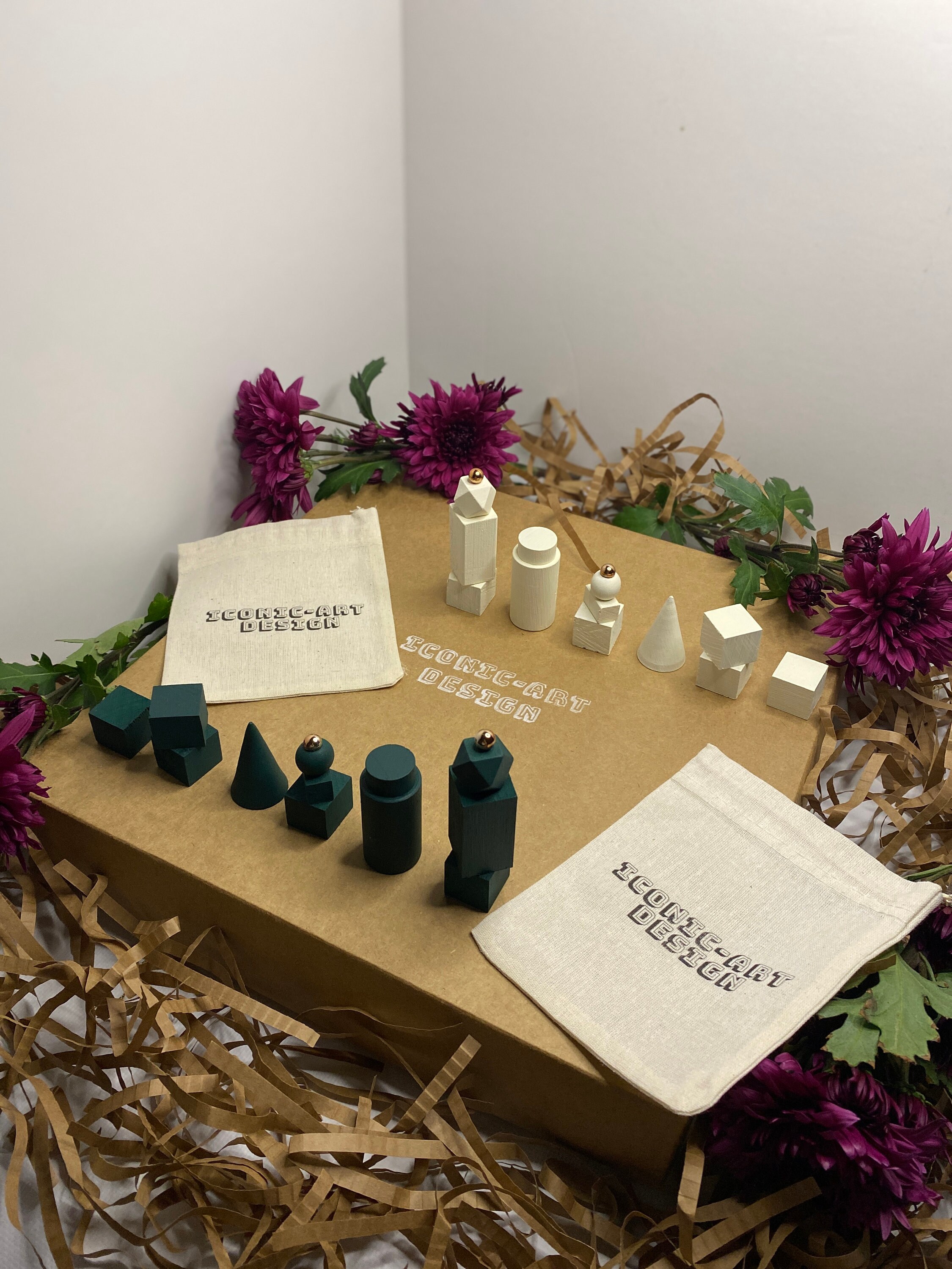 Wooden Unique Design Chess Set Handmade, Minimalist Style, Pastel ...