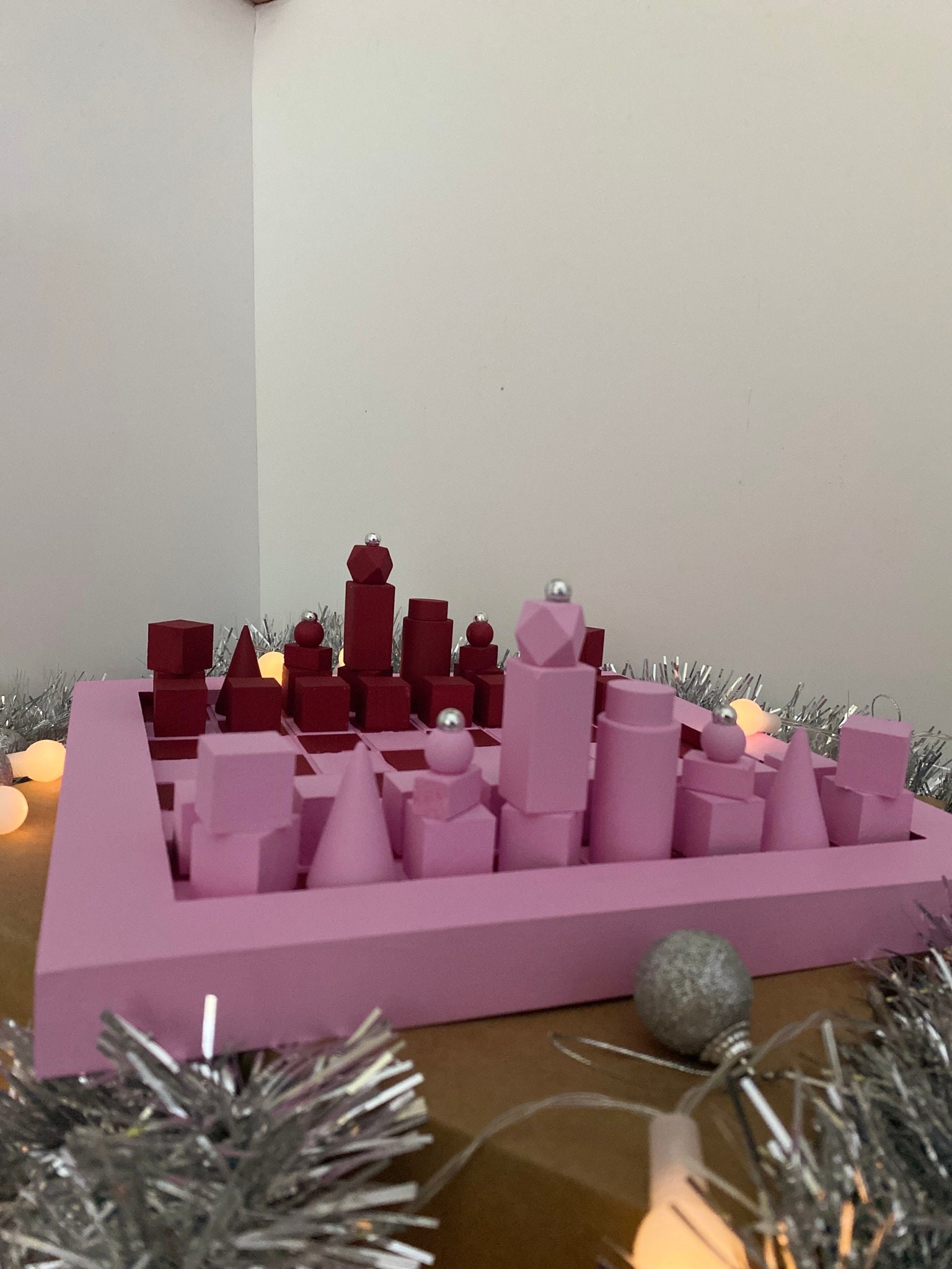 Wooden Unique Design Chess Set Handmade, Minimalist Style, Pastel ...