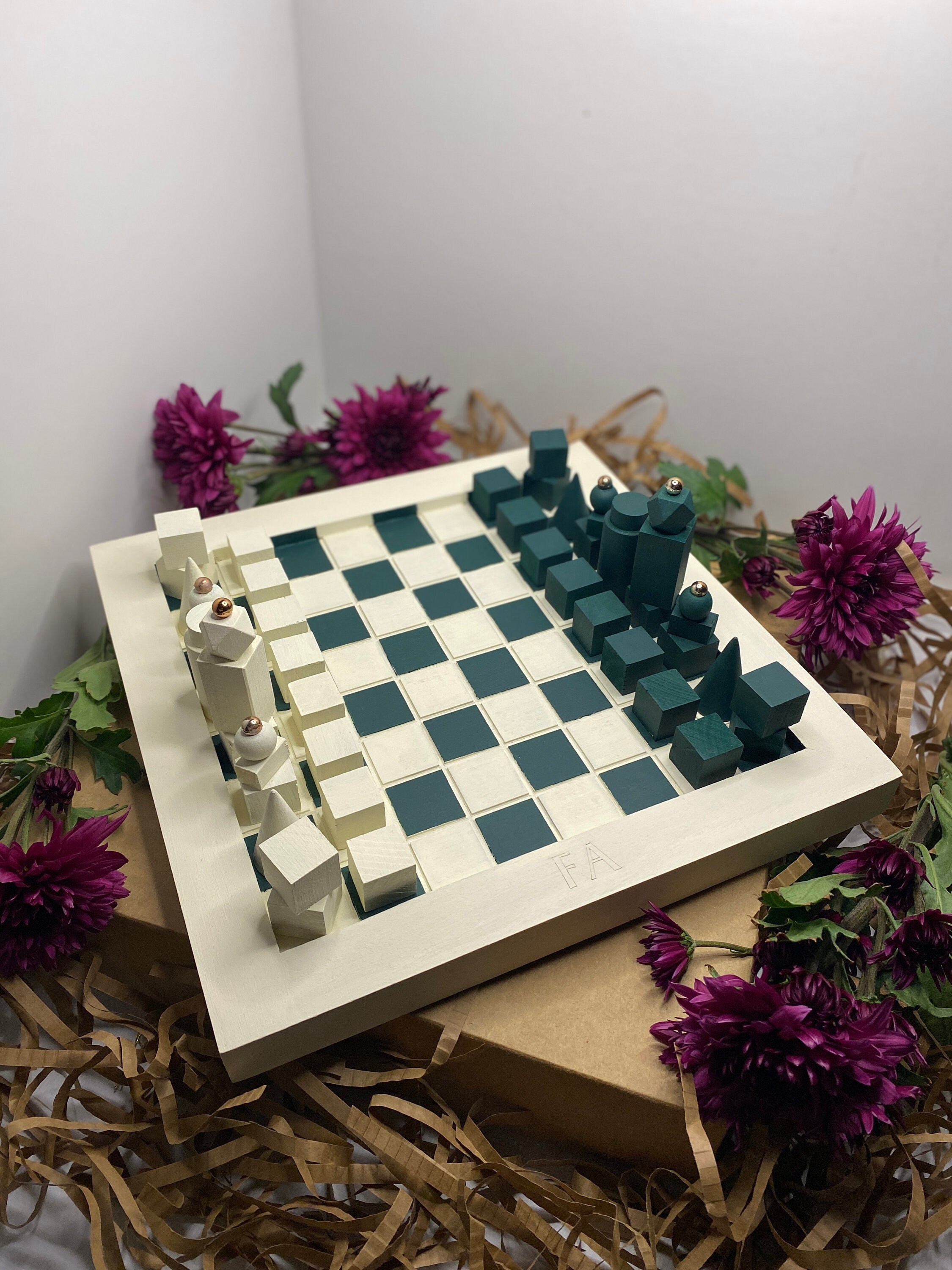 Wooden Unique Design Chess Set Handmade, Minimalist Style, Pastel ...