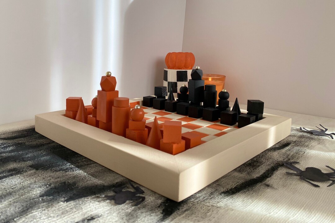 Handmade Halloween Chess Set Minimalist Design Halloween - Etsy