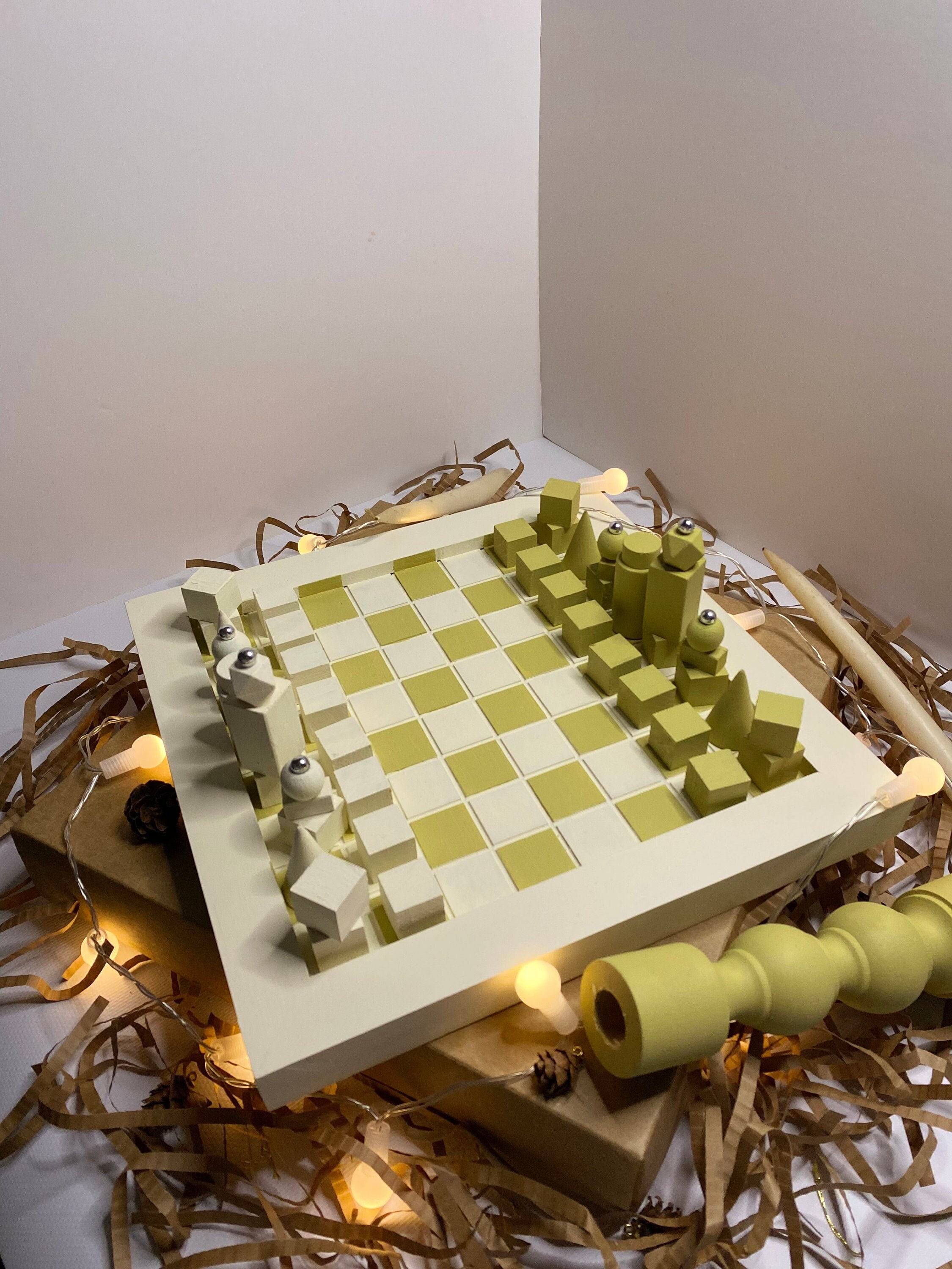 Handmade Wooden Chess Set - Unique Design, Minimalist Style, Pastel ...