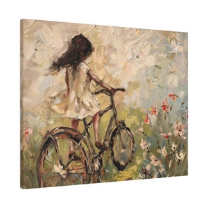 Springtime Serenade Girl on Bicycle Canvas Wall Art - Whimsical Floral ...