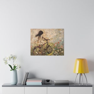 Springtime Serenade Girl on Bicycle Canvas Wall Art - Whimsical Floral ...