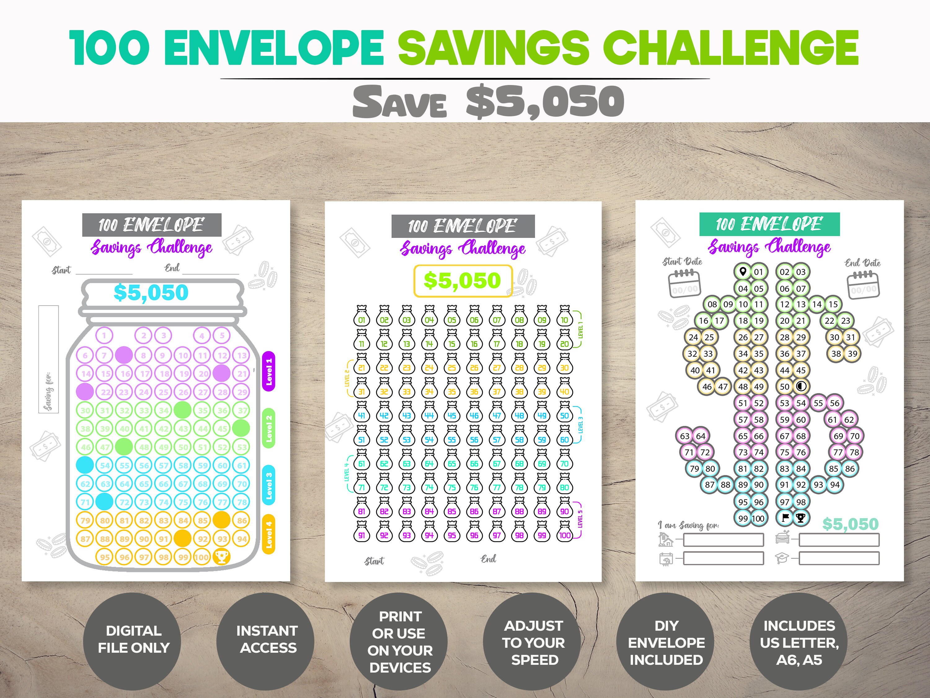 100 Envelope Savings Challenge Tracker - Etsy