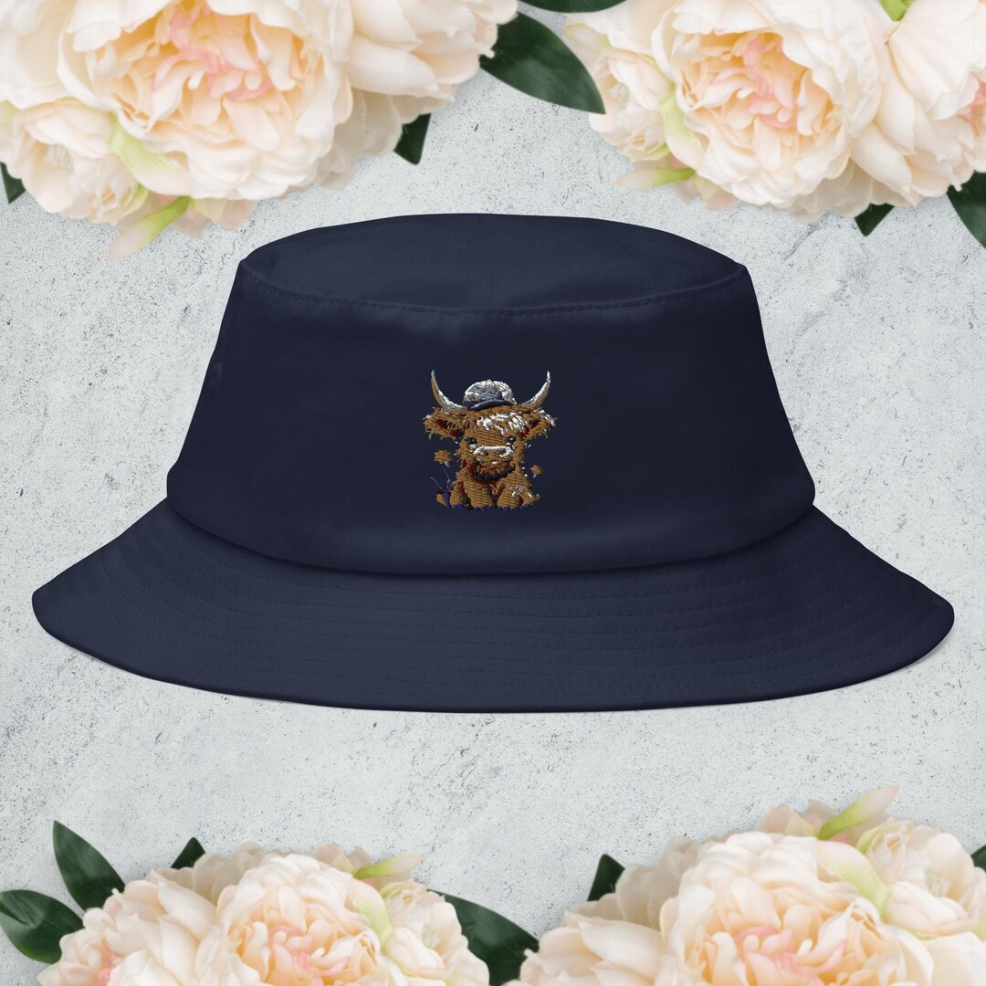 Cute Highland Cow Wearing a Cap | Embroidered Flexfit Bucket Hat ...
