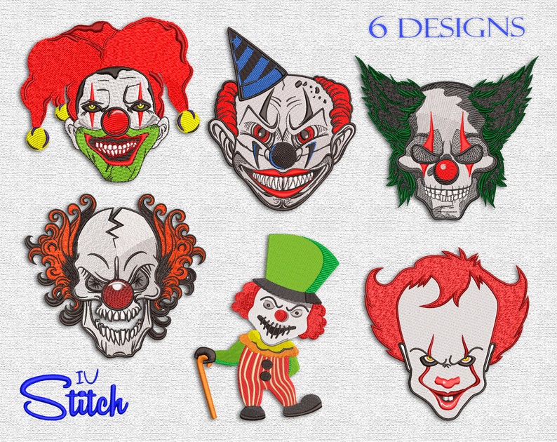 Evil Clowns Embroidery Desingns, 3 Sizes, 6 Designs, Multiformat - Etsy