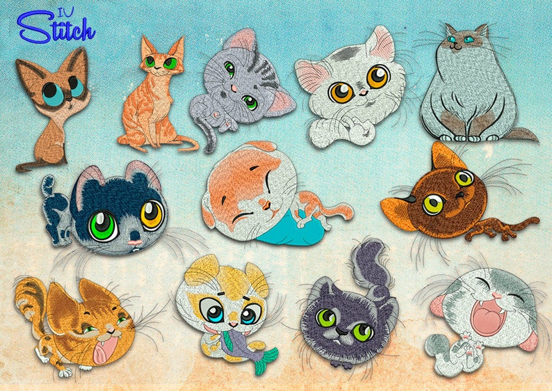 Collection of Cats Embroidery Designs 4 Sizes 12 Designs - Etsy