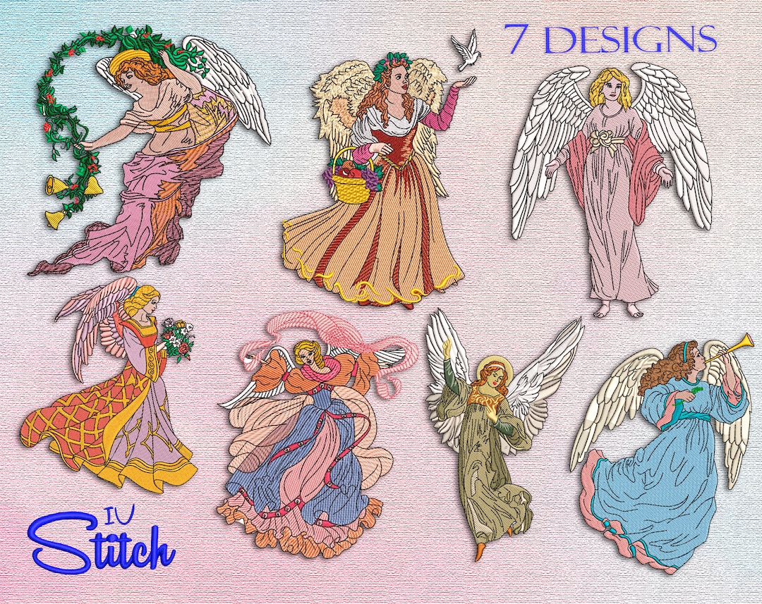 Vintage Angels Embroidery Designs Pack , 7 Designs, Multiformat ...