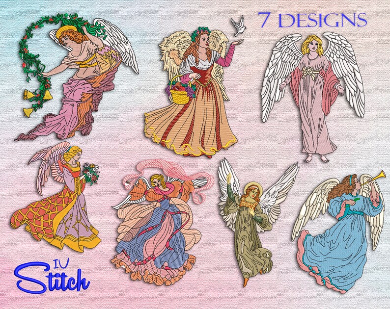Vintage Angels Embroidery Designs Pack , 7 Designs, Multiformat ...