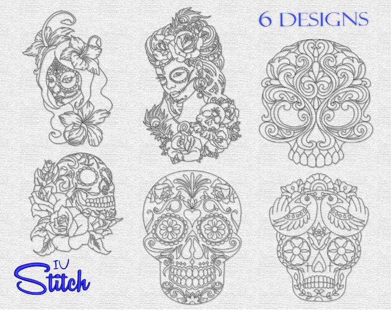 Patterned Skulls Embroidery Designs Pack 6 Designs 3 Sizes - Etsy