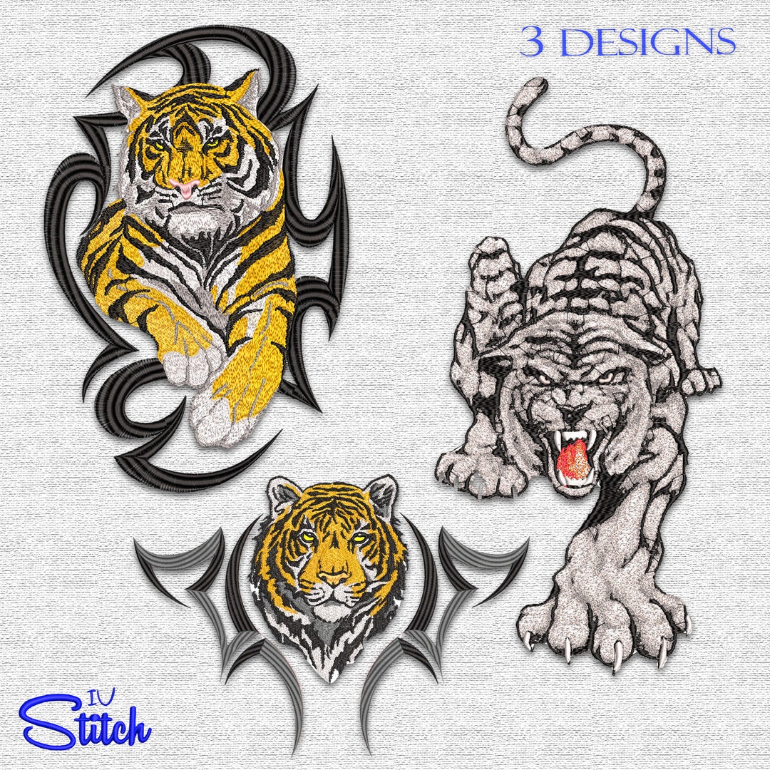 Tigers Embroidery Designs Pack , 3 Designs, Multiformat, Multisizes - Etsy