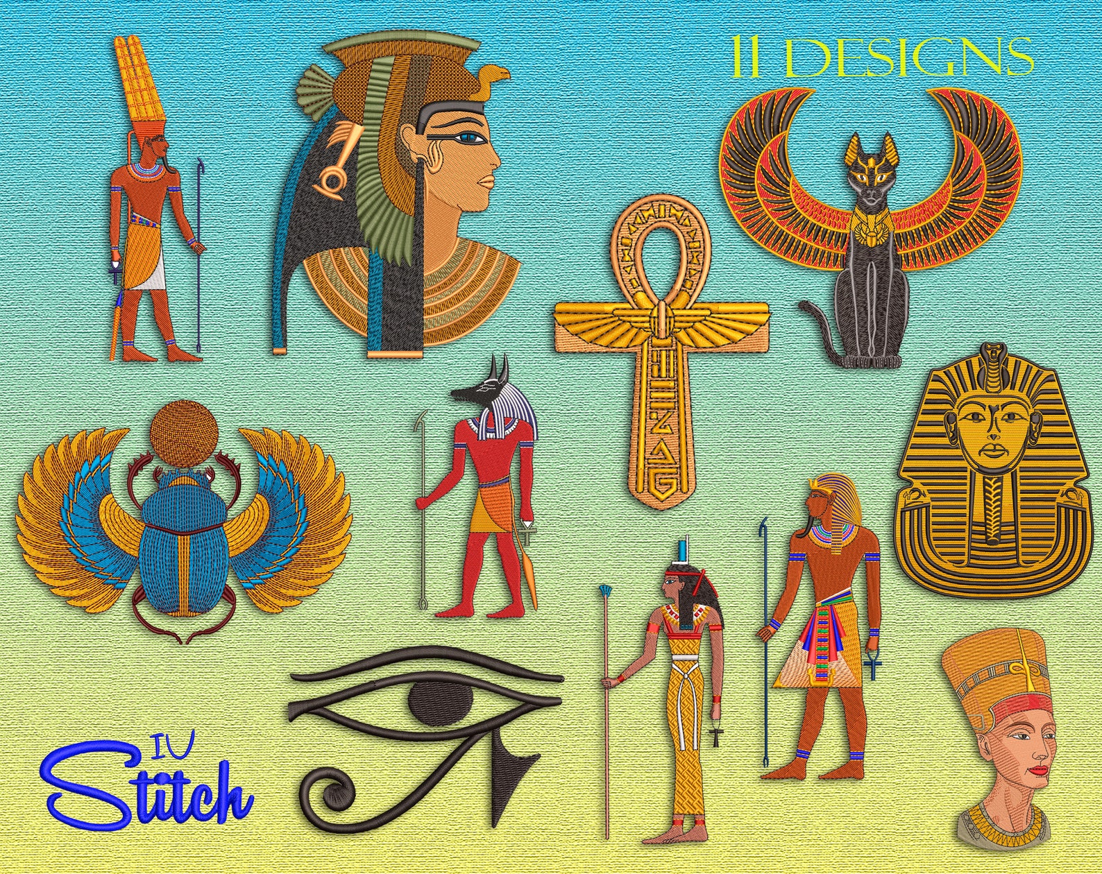 Pack of Ancient Egyptian Embroidery Designs, 11 Designs, Multisizes ...